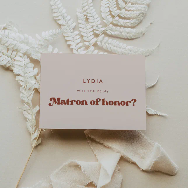 Stylish retro peach pink Matron of honor card | Zazzle