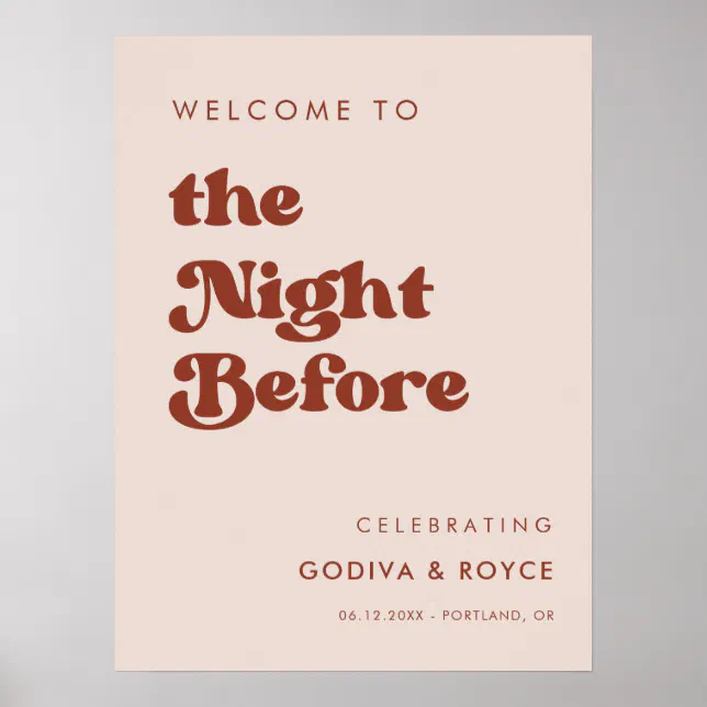 Stylish retro Peach Pink The Night before Welcome Poster | Zazzle