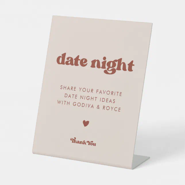 Stylish retro Peach Pink Wedding Date night ideas Pedestal Sign | Zazzle