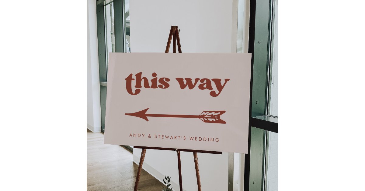 Stylish Retro Peach Pink Wedding Direction Sign | Zazzle