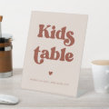 Stylish retro Peach Pink Wedding Kids table Pedestal Sign | Zazzle
