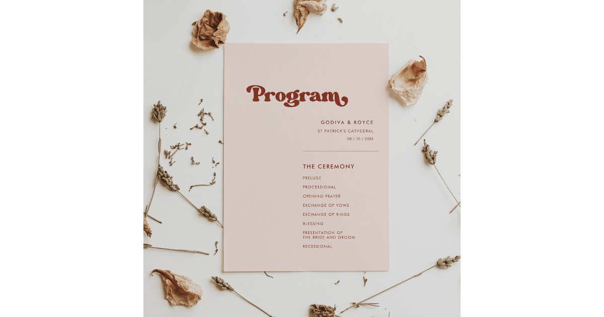 Stylish retro peach pink wedding program | Zazzle