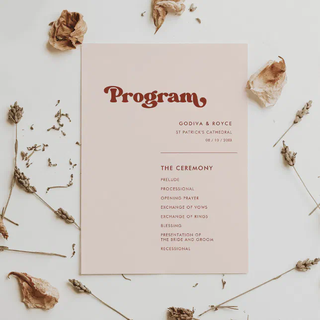 Stylish retro peach pink wedding program | Zazzle