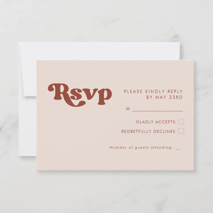 Stylish retro peach pink wedding RSVP card | Zazzle