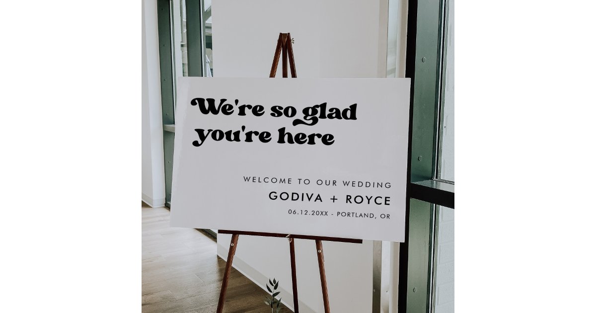 Stylish retro So glad you're here sign | Zazzle