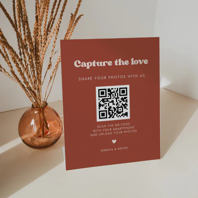 Stylish retro Terracotta Capture the love Pedestal Sign | Zazzle