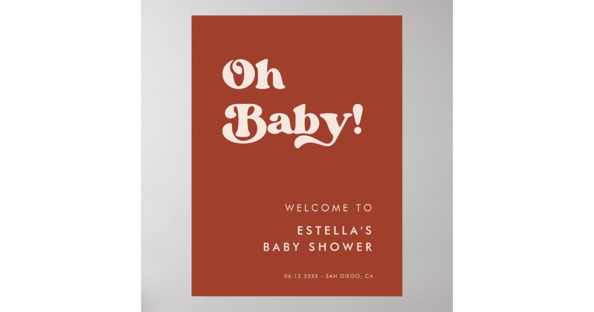 Stylish retro Terracotta Oh Baby Poster | Zazzle