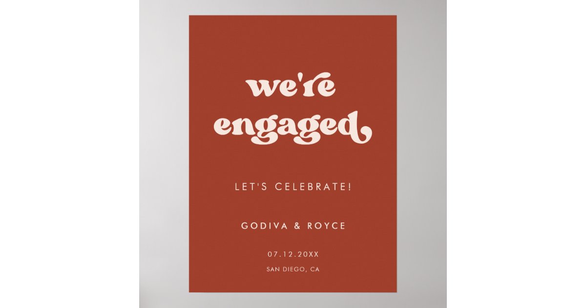 Stylish retro Terracotta We are engaged Poster | Zazzle