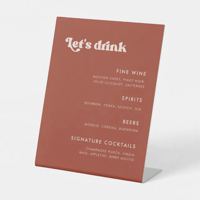 Stylish retro Terracotta Wedding Bar menu Pedestal Sign | Zazzle