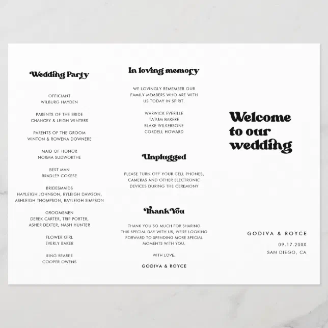 Stylish retro Trifold Wedding Program Flyer | Zazzle