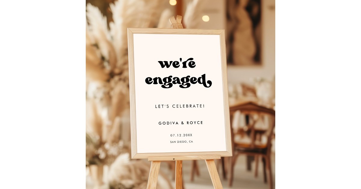 Stylish retro We are engaged Engagement party Poster | Zazzle