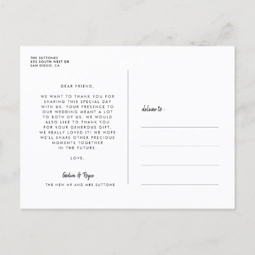 Stylish retro wedding Thank you photo Postcard | Zazzle