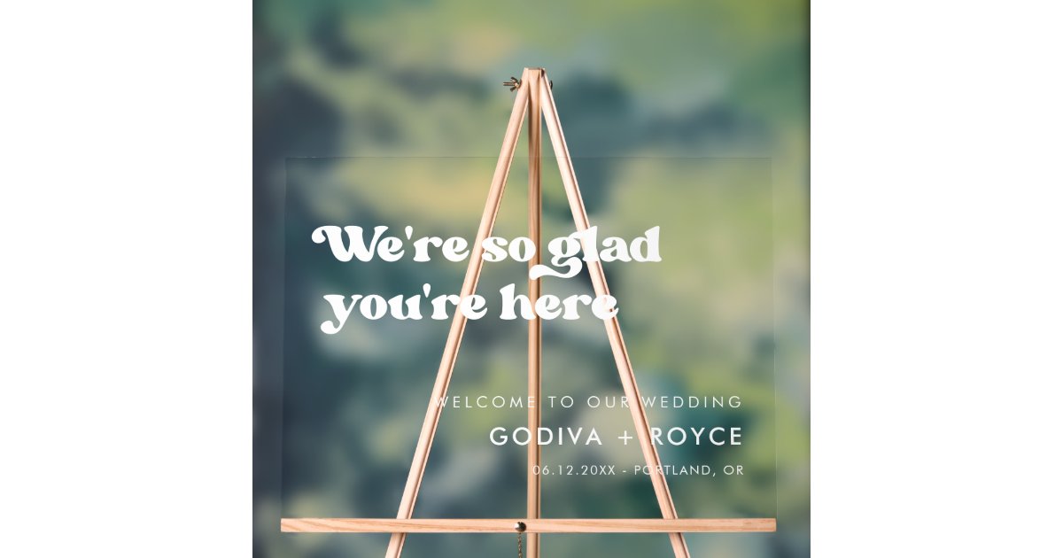 Stylish retro white So glad you're here Clear Acrylic Sign | Zazzle