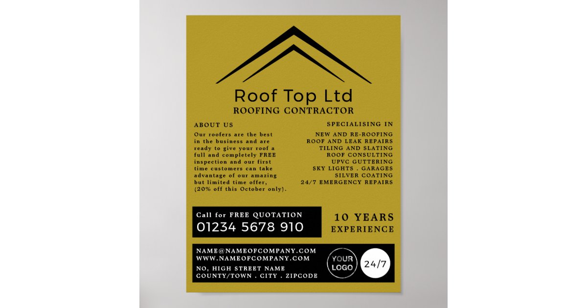 Stylish Roof, Roofer, Roofing Contractor Advert Poster | Zazzle