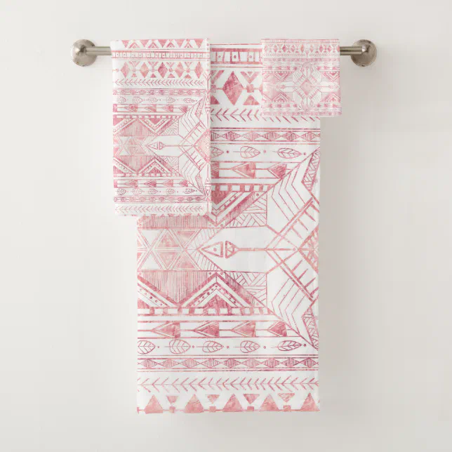 Stylish Rose Gold Geometric Tribal Aztec Pattern Bath Towel Set | Zazzle