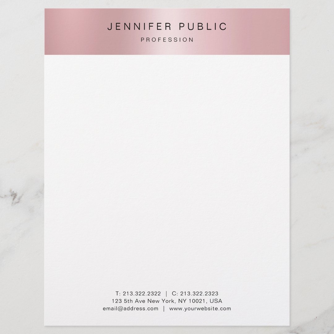 Stylish Rose Gold Modern Cute Design Template Letterhead | Zazzle