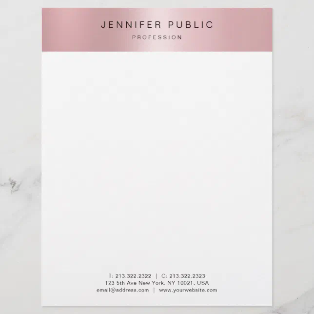 Stylish Rose Gold Modern Cute Design Template Letterhead | Zazzle