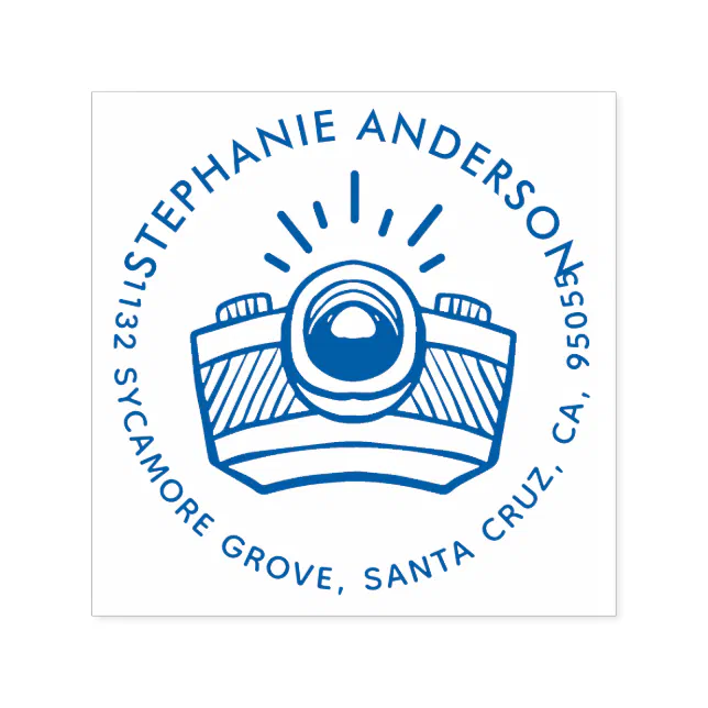 Stylish Round Cartoon Camera Return Address Self-inking Stamp | Zazzle