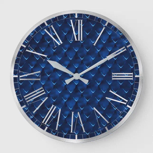 Stylish Royal Blue Foil Dragon Scales Pattern Large Clock | Zazzle