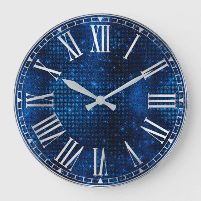 Stylish Royal Blue Shimmer Glitter Glam Pattern Large Clock | Zazzle