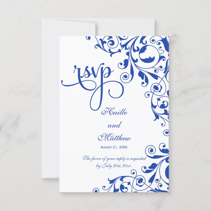 Stylish Royal Blue Swirls RSVP | Zazzle