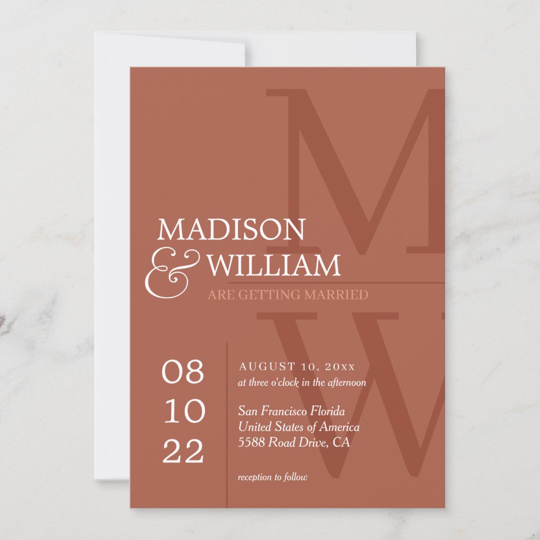 Stylish Rust Terracotta Monogram Photo Wedding Invitation | Zazzle