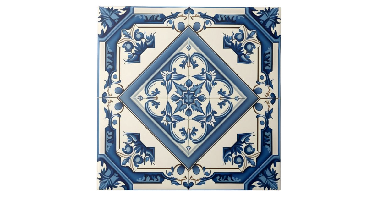 Stylish Rustic Blue Mediterranean Pattern Ceramic Tile | Zazzle