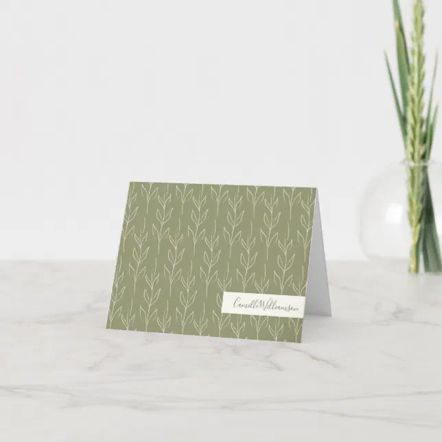 Stylish Rustic Botanical Sage Green Personalized Note Card | Zazzle