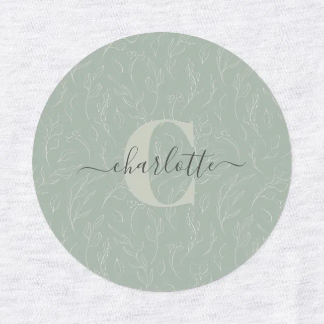 Stylish Rustic Sage Green Botanical Floral Name Labels | Zazzle