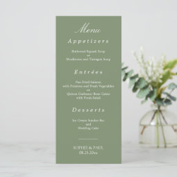 Stylish Sage Green Wedding Menu | Zazzle