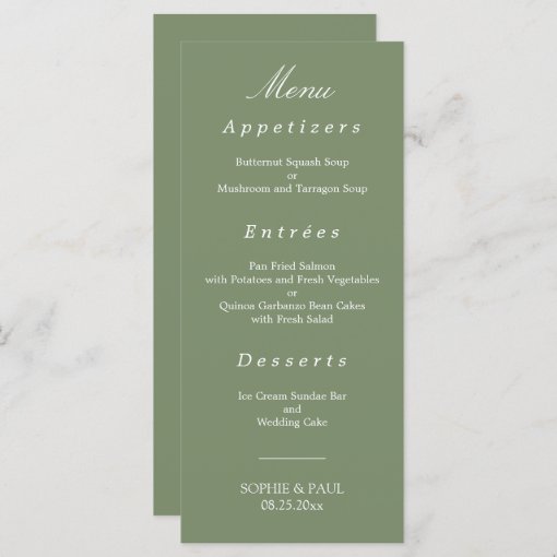 Stylish Sage Green Wedding Menu | Zazzle