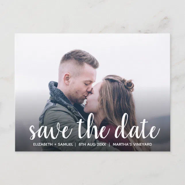 Stylish Save the Date White Custom Photo Overlay Announcement Postcard ...