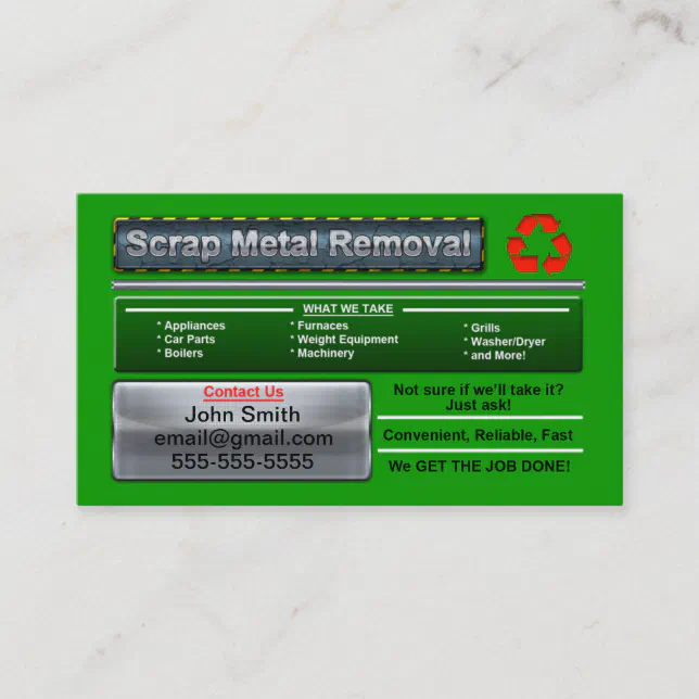 Stylish Scrap Metal Removal Business Card | Zazzle