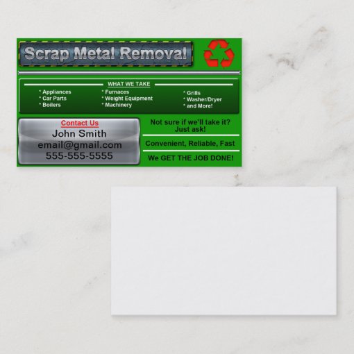 Stylish Scrap Metal Removal Business Card | Zazzle