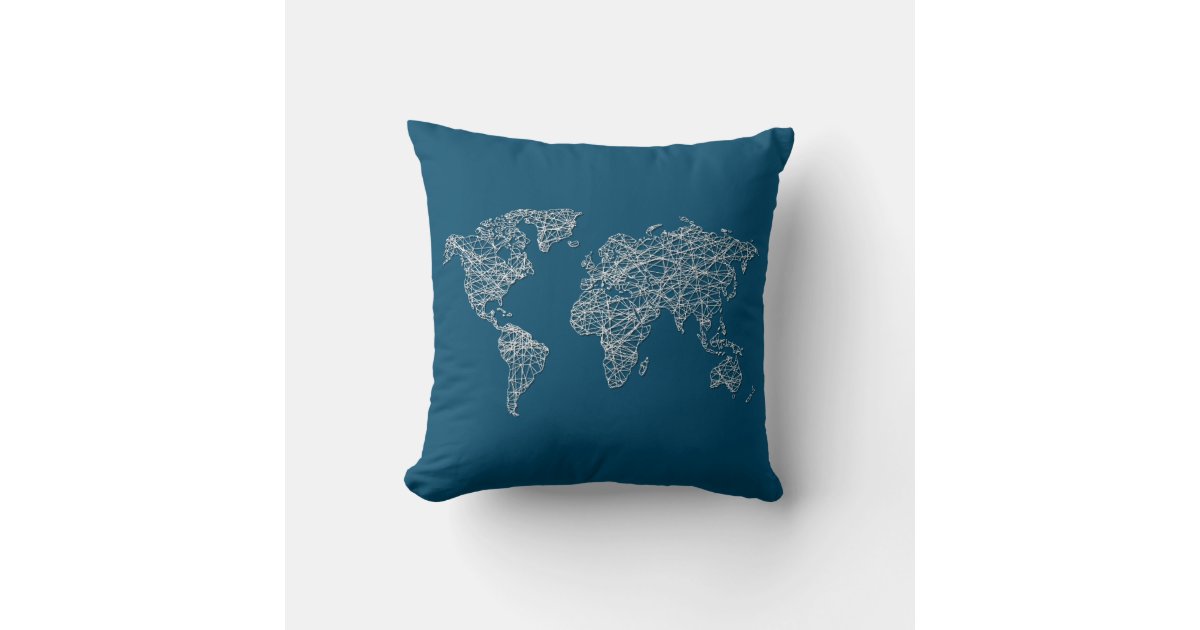 Stylish Scribbled World Map Throw Pillow | Zazzle