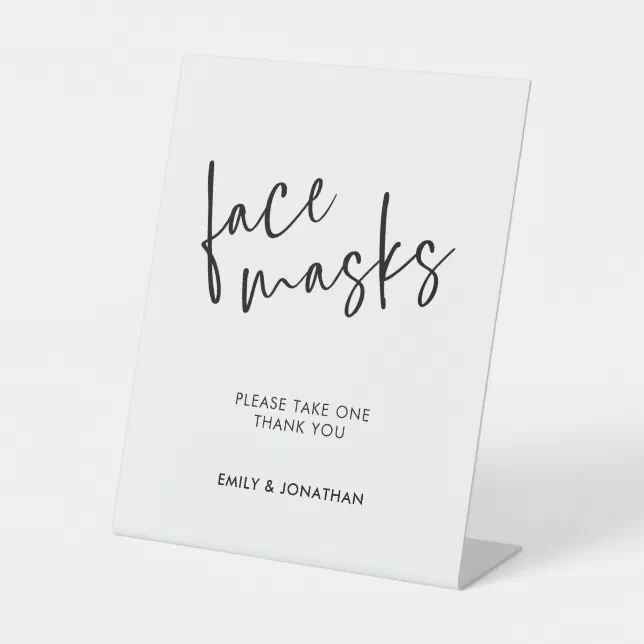 Stylish Script Face Masks Wedding Pedestal Sign | Zazzle