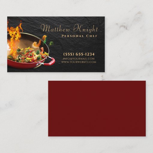 Stylish Script Food Pan Personal Chef Catering Business Card | Zazzle