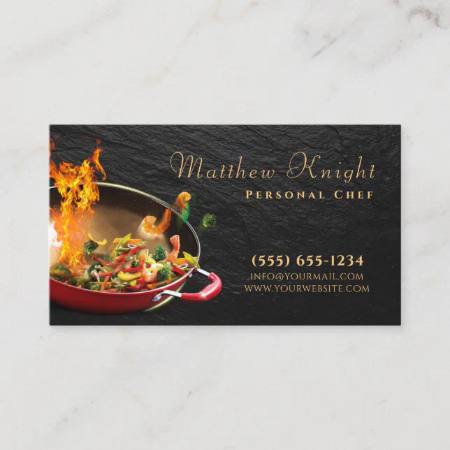 Stylish Script Food Pan Personal Chef Catering Business Card | Zazzle