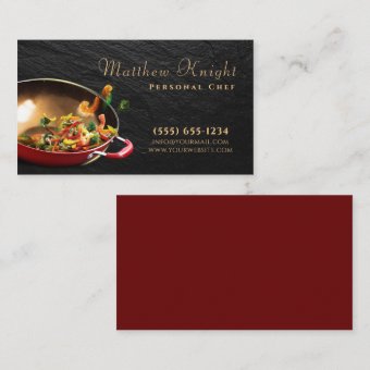 Stylish Script Food Pan Personal Chef Catering Business Card | Zazzle
