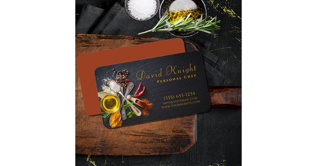 Stylish Script Food Spice Personal Chef Catering Business Card | Zazzle