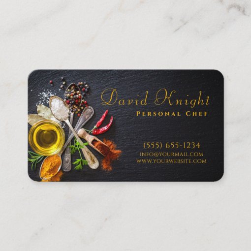 Stylish Script Food Spice Personal Chef Catering Business Card | Zazzle