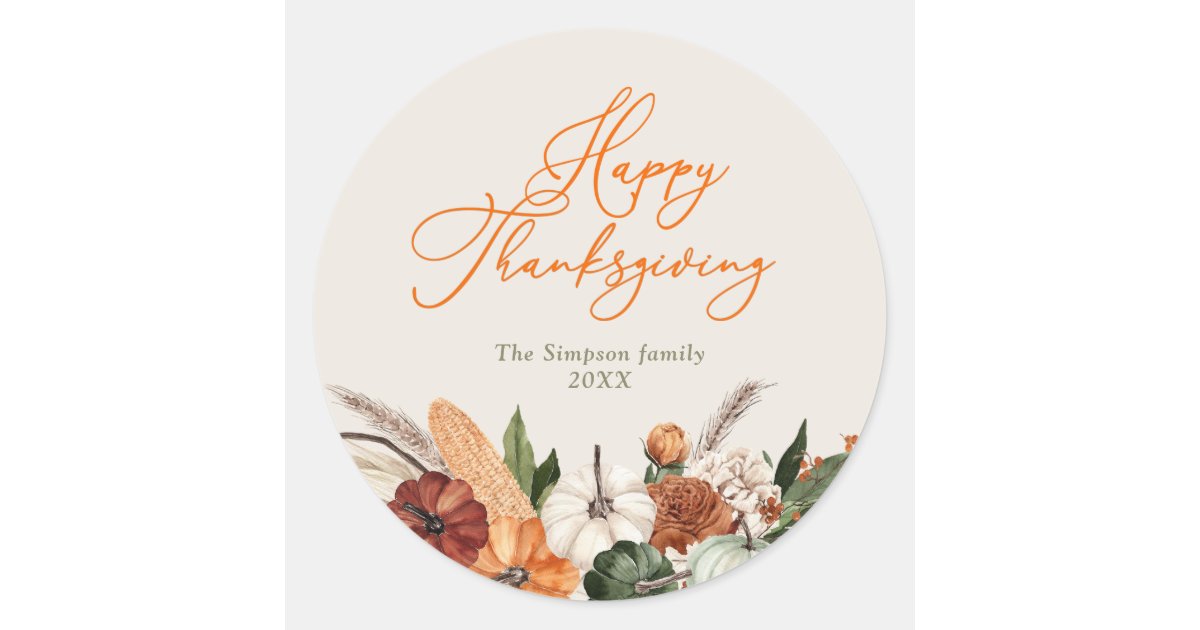 stylish script happy thanksgiving classic round sticker | Zazzle