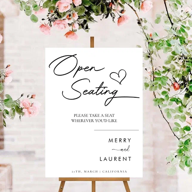 Stylish Script Heart Open Seating Wedding Sign | Zazzle