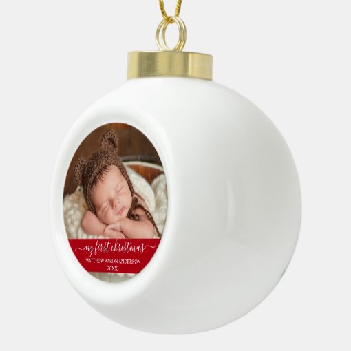 Stylish Script My First Christmas Baby Red Ceramic Ball Christmas ...