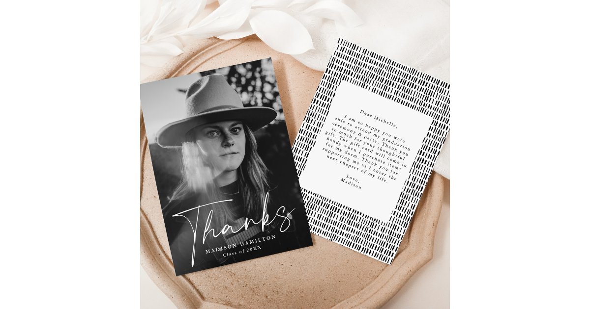 Stylish Script Photo Graduation Thank You Card | Zazzle