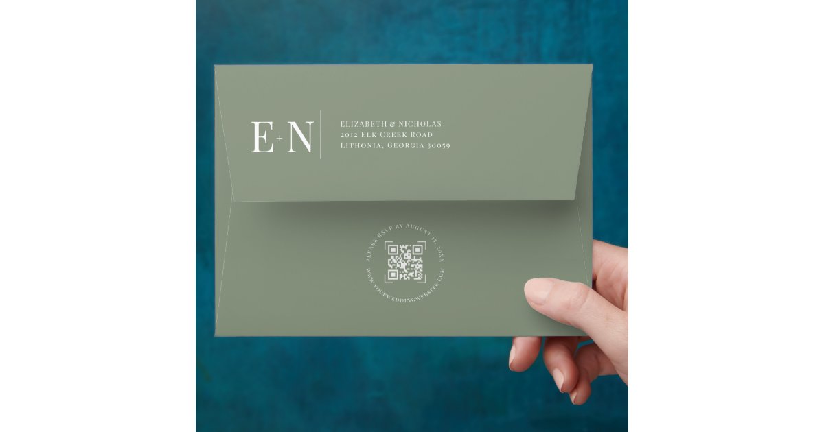 Stylish Script | Pre-Addressed Photo Lined QR Code Envelope | Zazzle