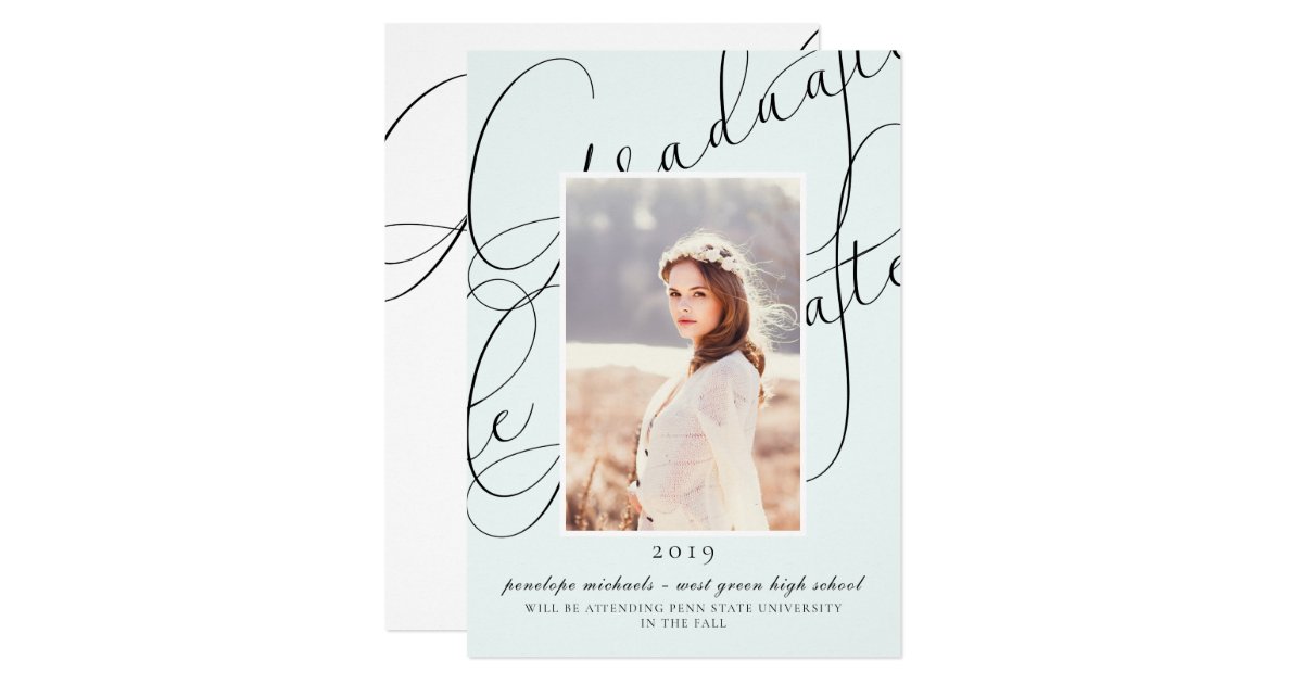 Stylish Script Soft Mint Photo Graduation Party Invitation | Zazzle.com