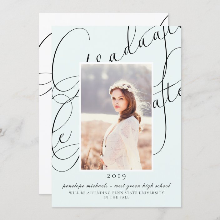 Stylish Script Soft Mint Photo Graduation Party Invitation | Zazzle.com