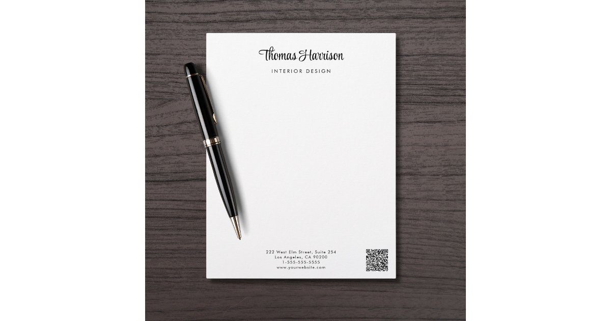 Stylish Signature Script QR Code Business Letterhead | Zazzle