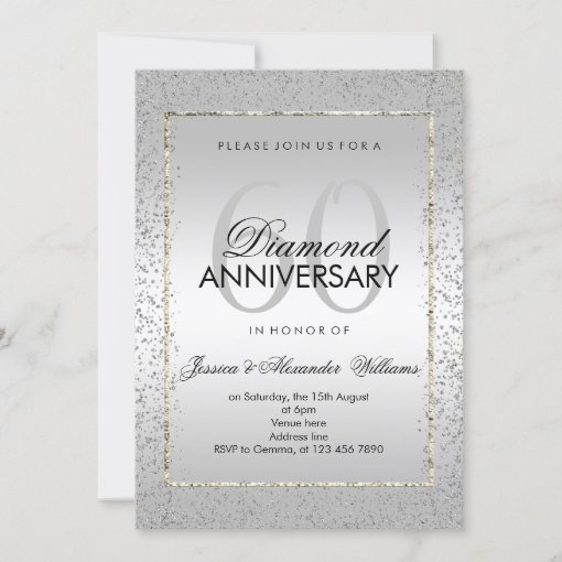 Stylish Silver Confetti 60th Diamond Wedding Invitation | Zazzle